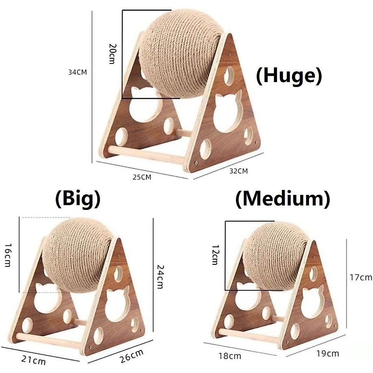 Cat Scratcher Toy,Natural Sisal Rope Cat Scratching Ball Scratcher Toy with Ball for Cats& Kittens&Dogs&Puppy, Interactive Solid Wood Scratcher Pet Toy (Medium)