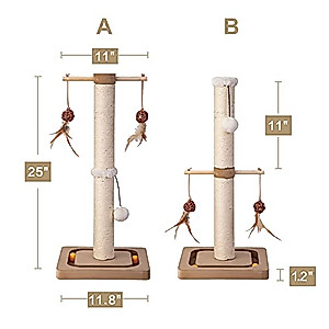 PEEKAB Cat Scratching Post Premium Sisal Toll Scratch Posts with Tracking Interactive Toys Vertical Scratcher for Indoor Cats and Kittens- 25 inches Beige