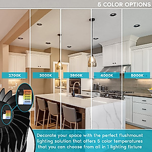 LUXRITE 4 Inch LED Recessed Lighting with Junction Box, 18W, CRI 90, 5 Color Selectable 2700K-5000K, 1500 Lumens, Regressed LED Downlight, 40° Beam, Dimmable, Wet Rated, IC Rated - Black (4 Pack)