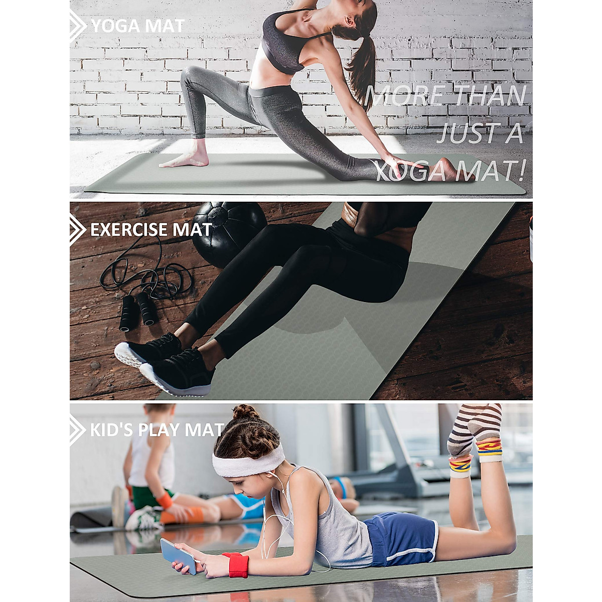 Yoga Mat with Strap, 1/3 Inch Extra Thick Yoga Mat Double-sided Non Slip, Professional TPE Yoga Mats for Women Men, Workout Mat for Yoga, Pilates and Floor Exercises