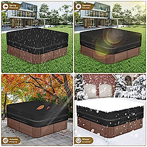 WRANZGAO Square Hot Tub Cover ，Heavy Duty 600D Polyester SPA Cover for Hot Tub，Outdoor Waterproof Hot Tub Cover，Windproof SPA Cover 85"(L) x 85"(W) x 20"(H), Black