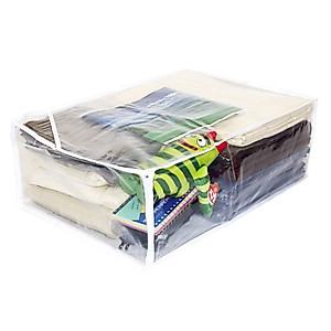 10-Pack Clear Vinyl Zippered Comforter Storage Bags 13 x 19.5 x 6.5 Inch with 9 x 9 Insert Pocket and Display Cutout