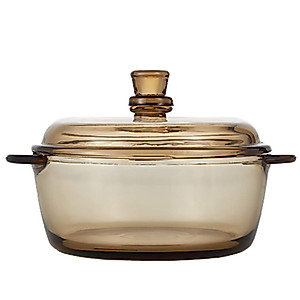 DOITOOL Glass Casserole with Lid Round Clear Baking Dish Heat Resistant Easy Grab Cooking Bowls Soup Serving Bowl Food Storage Containers for Noodle Soup Salad Light Brown