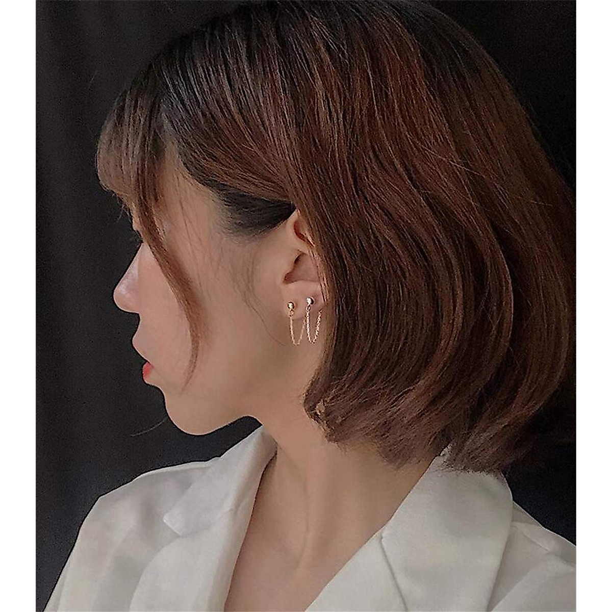 Minimalist Ball Bead Tassel Chain Drop Dangle Earrings for Women S925 Sterling Silver Tiny Balls Stud Tragus Cartilage Hypoallergenic Pierced Ear Fashion Punk Jewelry (Silver)