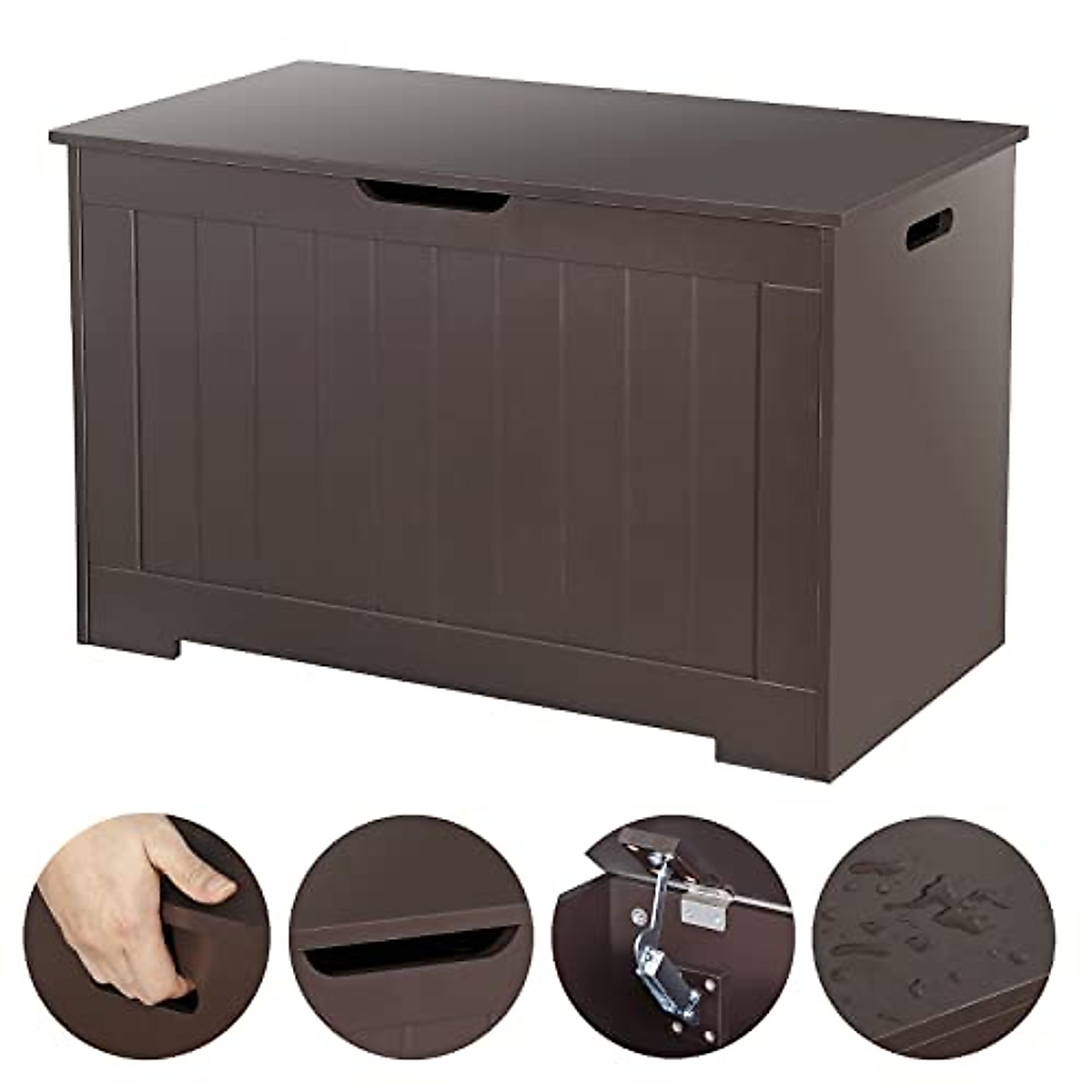 HomGarden 30 inches Modern Wooden Toy Box Storage Chest Bench Trunk with Flip Top Lid and 2 Safety Hinge, 100L Decorative Toys Bench Box for Girls Boys Kids Playroom Bedroom Living Room (Brown)