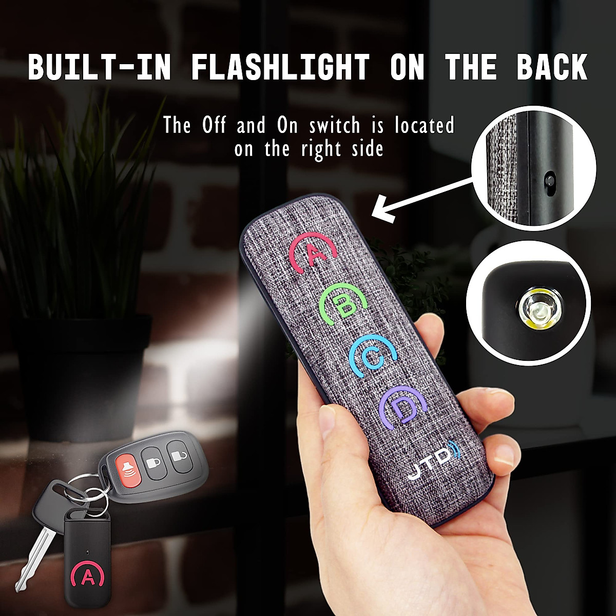 Fabric Key Finder Locator | Wireless RF Lost Key and Wallet Finder Item Locator w/Replaceable Battery (1 Transmitter + 4 Receivers) by J-Tech Digital [JTDKF4F]
