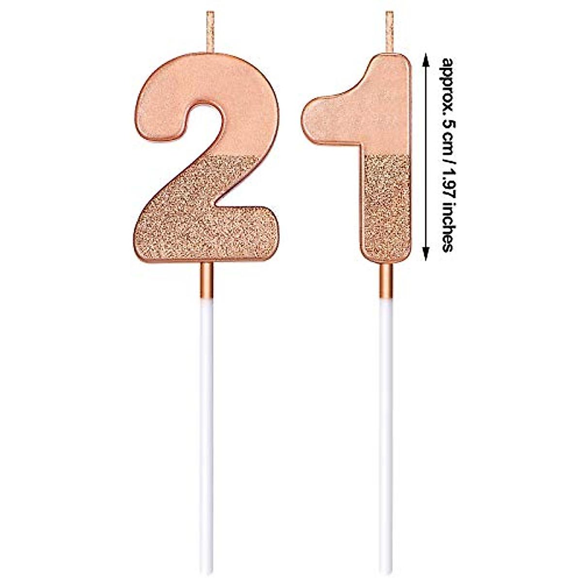 BBTO 21st Birthday Candles Glitter Cake Numeral Candles 21st Birthday Cake Topper Decoration for Birthday Wedding Anniversary Celebration Favor, Rose Gold