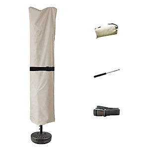 CoverFml Patio Umbrella Cover - 420D Waterproof Outdoor Umbrella Cover - Fits 7-10Ft Market Parasol, 15Ft Double Sided Umbrella - Beige
