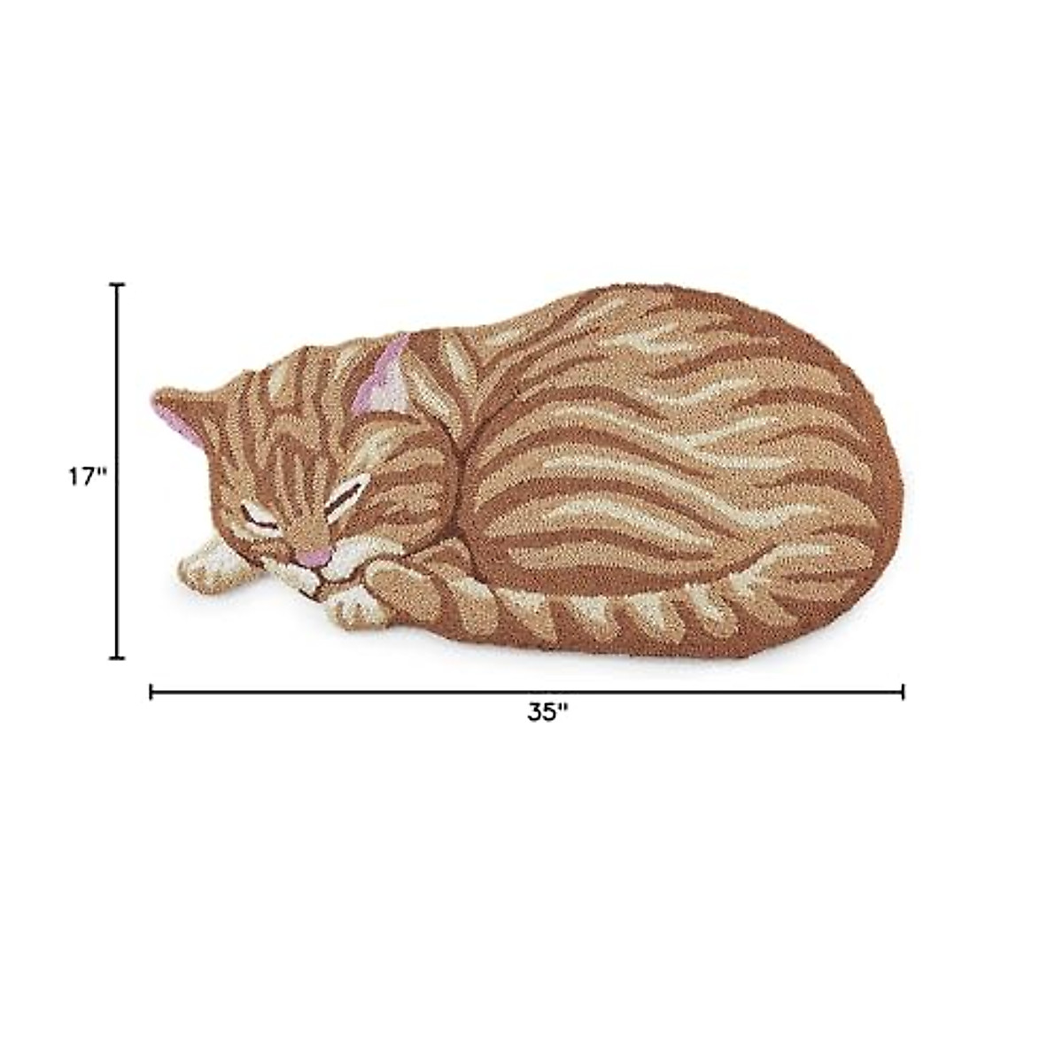 SAGEFINDS Hand Hooked Cat Rug | Orange Tabby Shaped Accent Mat | Cute Sleeping Kitty Area Rug | 17” x 35”