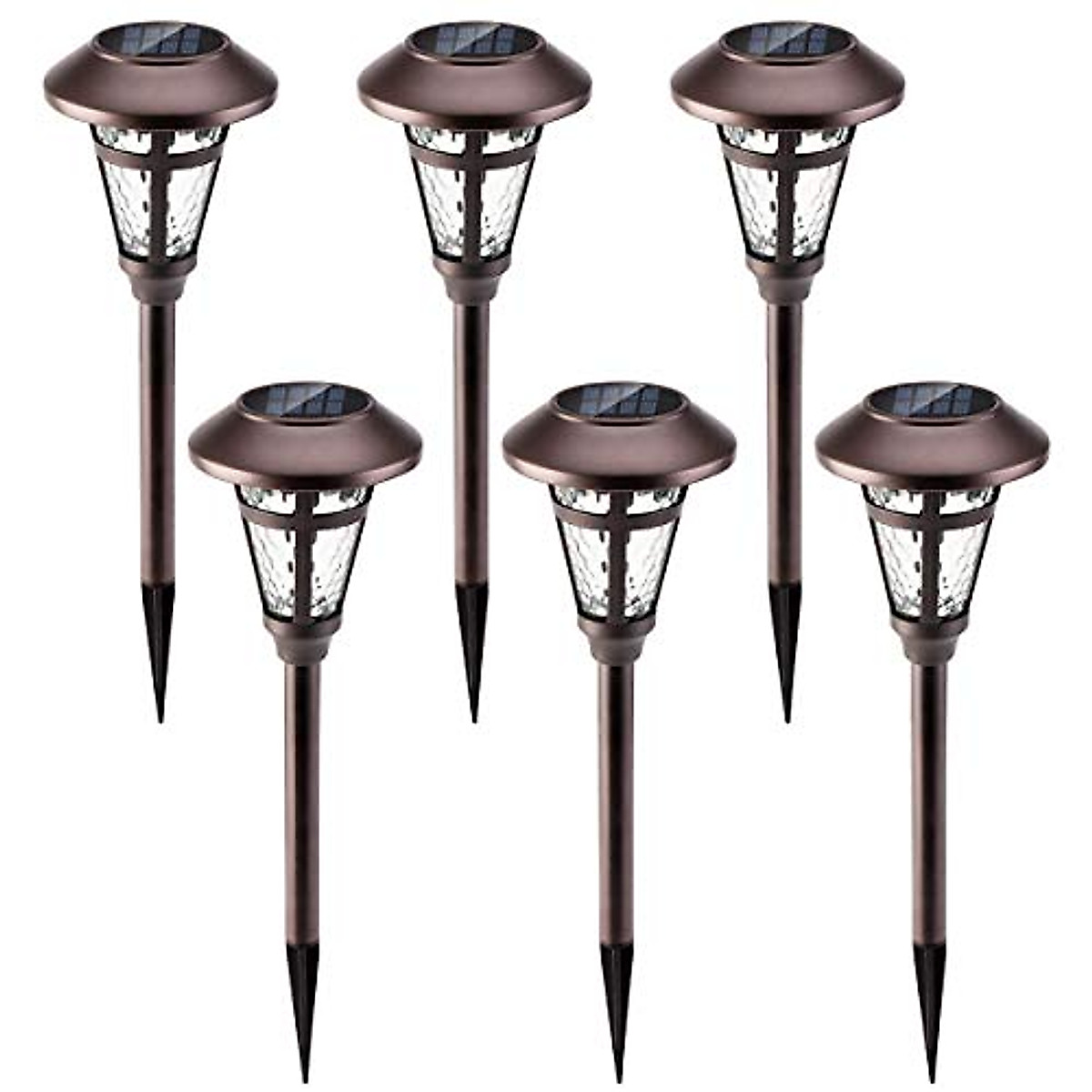 GIGALUMI Bright Solar Outdoor Lights Decorative 6 Pack, Solar Pathway Garden Lights Auto On/Off, Solar Lights Outdoor Waterproof Bronze Finished, Driveway Lights LED Landscape Lighting for Lawn Yard
