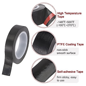 HARFINGTON Fabric PTFE Tape Roll, 0.5" x 33 ft High Temperature PTFE Adhesive Tape 0.13mm Thickness for Vacuum Sealer Machine Hand Impulse Sealers, Black