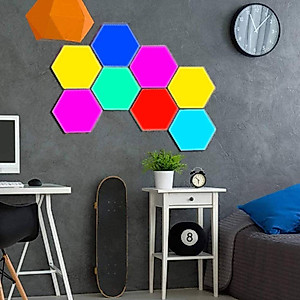 DIY LED Hexagon Wall Lamp Smart Light Panels RGB Cool Lights APP Control Sync Music for Office Game Room Bedroom Living Room (6 Pack)