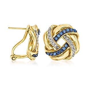 Ross-Simons 0.40 ct. t.w. Sapphire and .10 ct. t.w. Diamond Love Knot Earrings in 18kt Gold Over Sterling