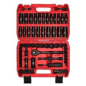 LLNDEI 3/8”Drive Impact Socket Set,Standard SAE(5/16 to 3/4-Inch) Metric Size(8-22mm), 95 Piece, CR-V Steel Deep&Shallow Kit, Adapters, Ratchet Handle, Screwdriver Bit Set, Spark Plug Socket, 6 Point
