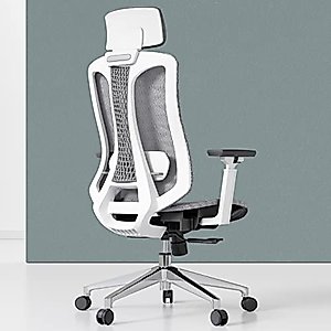 Logicfox Ergonomic Mesh Office Chair, Computer Desk Chair with 3D Armrests, Adjustable Lumbar Cushion & Adjustable Headrest, White High Back Home Desk Chair with Tilt Function, Mesh Backrest & Seat