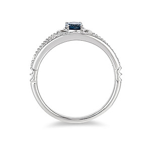 Jewelili Enchanted Disney Fine Jewelry Sterling Silver 6x4 MM London Blue Topaz with 1/10 Cttw Diamonds Cinderella Carriage Tiara Ring Size 8