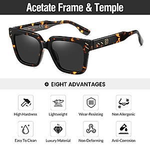 DUCO Retro Square Polarized Sunglasses for Men Women Trendy Vintage Luxury Acetate Sun Glasses UV400 DC2368