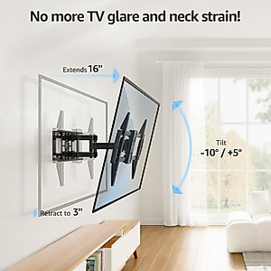 MOUNTUP Full Motion TV Wall Mount for Most 42-82 inch TVs, Wall Mount TV Bracket with Articulating Swivel and Tilt, TV Mount Max VESA 600x400mm, Holds up to 100lbs Fits 16" Studs MU0028