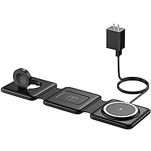 Magnetic Wireless Charger for iPhone: Fodable 3 in 1 Charging Station for Multiple Apple Devices - Travel Charging Pad Dock for Apple Watch iPhone 14 13 12 Pro Max Plus & Airpod