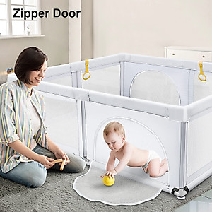 Baby Playpen, 71"x59" Play Pens for Babies and Toddlers, Extra Large Infants Playpen Gate Kids Safety Play Yard (Light Gray)