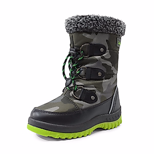 DREAM PAIRS Boys Snow Boots Slip Resistant Faux Fur Lined Mid Calf Kids Winter Shoes SDSB2228K Size 2 Little Kid CAMO GREEN