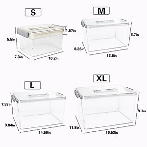 GUDEMAY 4 Pack Clear Storage Bins Latch Box, Plastic Container with Lids & Handle, Large Pantry Organization and Storage Bins, Cabinet Organizers, Multi-Purpose Organizer for Home, Set of 4 Size