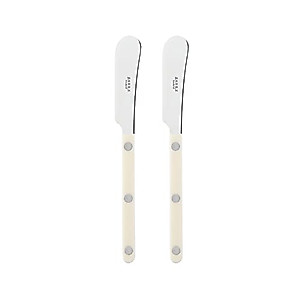 Sabre Paris - Set of 2 Spreader Knives 5.5 inches - Bistrot Collection - Perfect for Butter, Tapenades, Spreads - Stainless Steel & Nylon - Dishwasher Safe - Ivory - Brilliant Finish