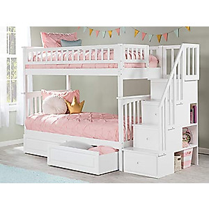 AFI Columbia Staircase Bunk Twin Over Twin with Turbo Charger and Raised Panel Bed Drawers in White