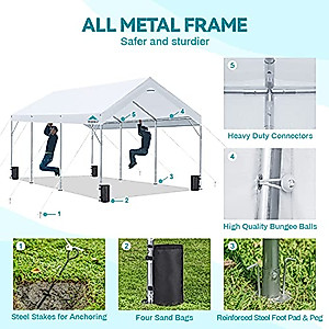 ADVANCE OUTDOOR Adjustable 10x20 ft Carport Heavy Duty Car Canopy Garage Party Tent Outdoor Boat Shelter, with 8 Reinforced Poles and 4 Weight Bags, Adjustable Height from 9.5 ft to 11 ft, White