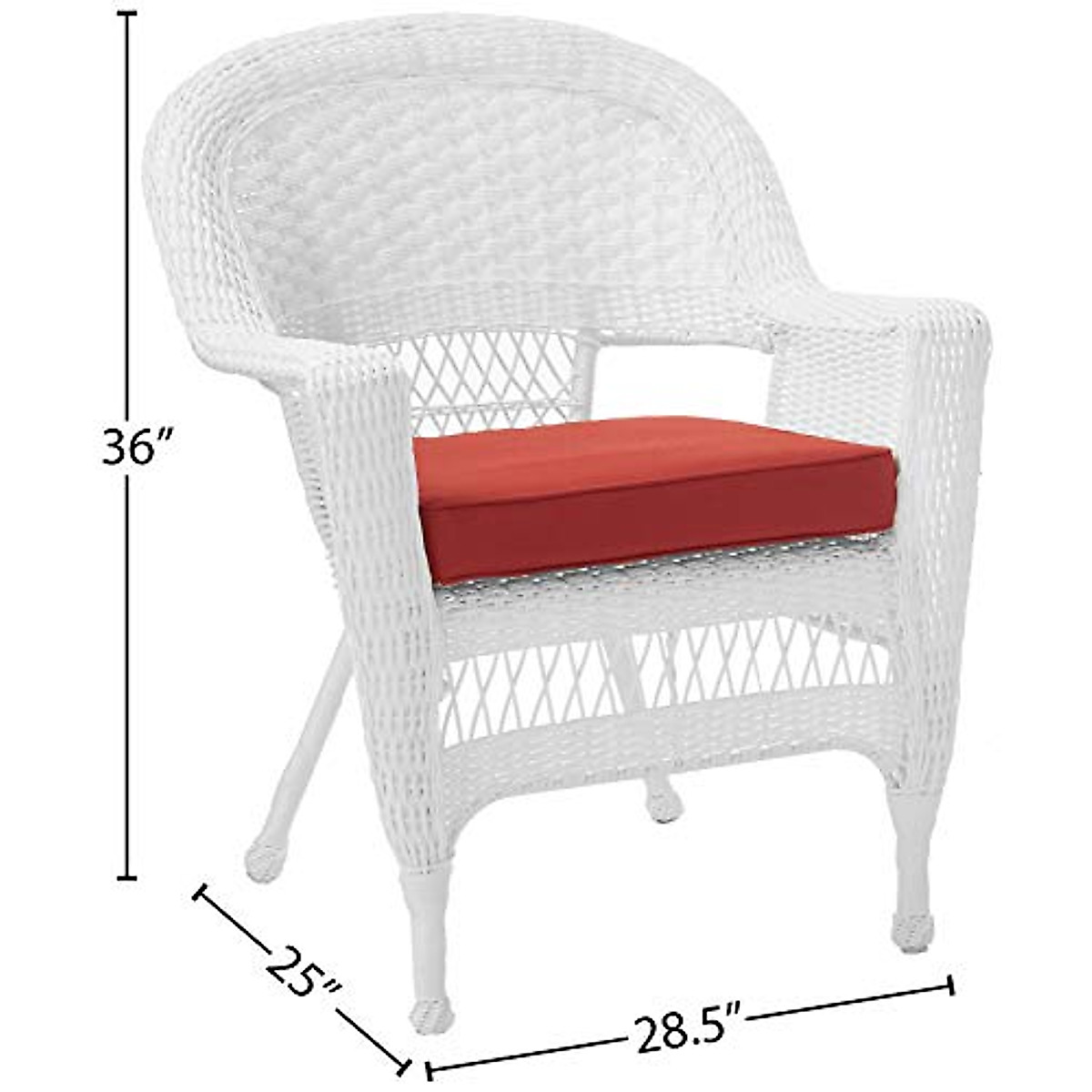 Jeco Wicker Chair with Red Cushion, Set of 2, White/W00206-