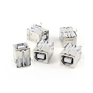 YXQ USB Type B Female Port 4-Pin 90 Degree B Solder Jack PCB Mount DIP Socket Connector Silver Tone, 5-Piece