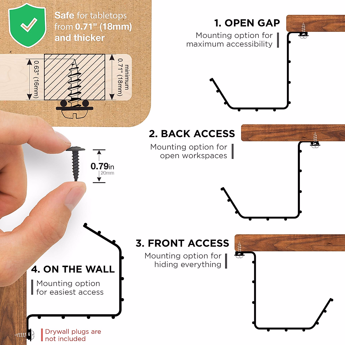Under Desk Cable Management Tray, Cord Organizer, Wire Holder - Black Cable Tray Set of 2X 17
