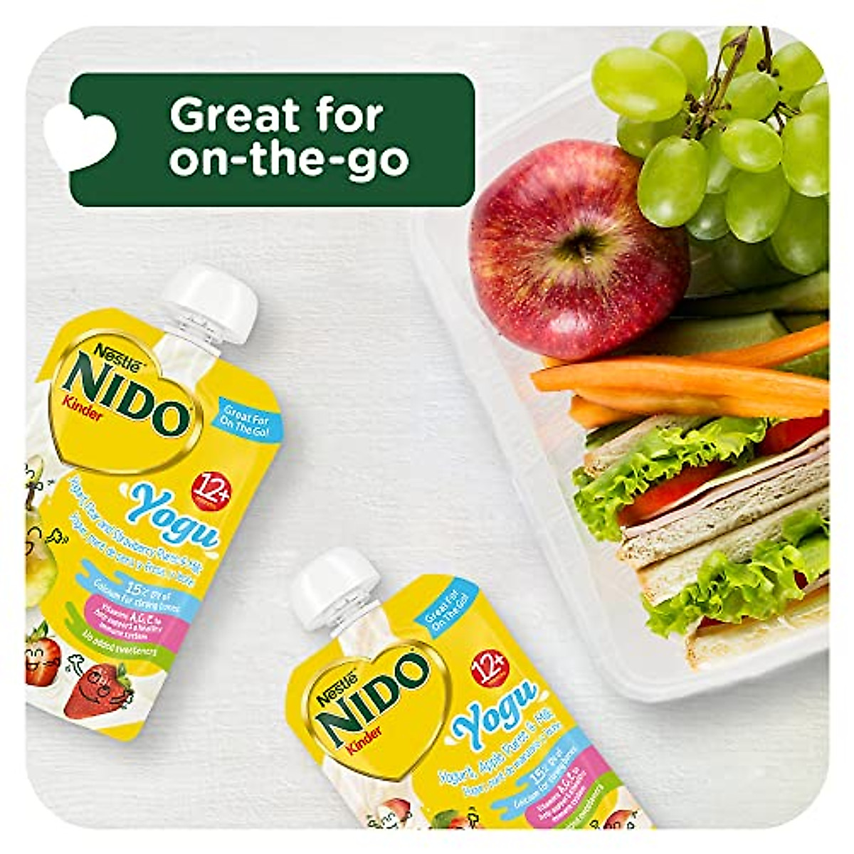 Nestle Nido Baby Food Pouches, Toddler, Yogurt, Apple Puree and Milk, 3.5 oz (12 pack)