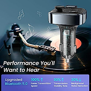 AINOPE 2023 Upgraded Bluetooth FM Transmitter for Car Adapter, Stronger Microphone & Bass Sound Bluetooth Radio Transmitter Car Adapter, Support 42W PD+QC3.0, 7 Colors LED Backlit, Wireless Call