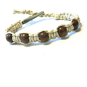 Hempnotic Jewelry Brown Wood Beaded Adjustable Alligator Clip Hemp Bracelet - Handmade