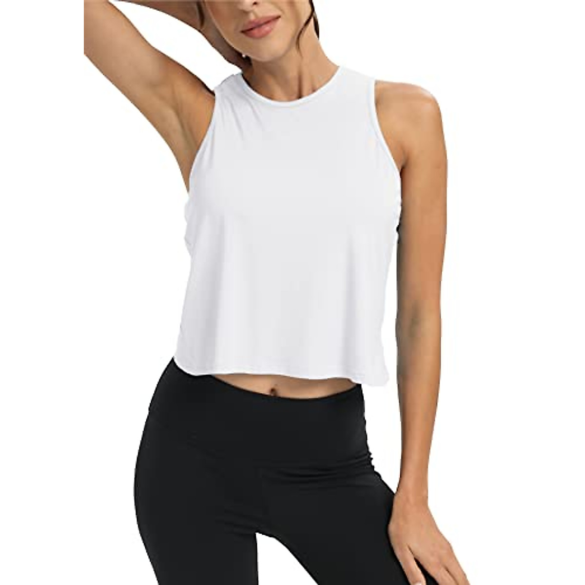 Mippo Workout Tank Tops for Women Athletic Gym Yoga Crop Tops Sleeveless Workout Shirts Racer Back Tank Pilates Clothes for Women Loose Fit White L