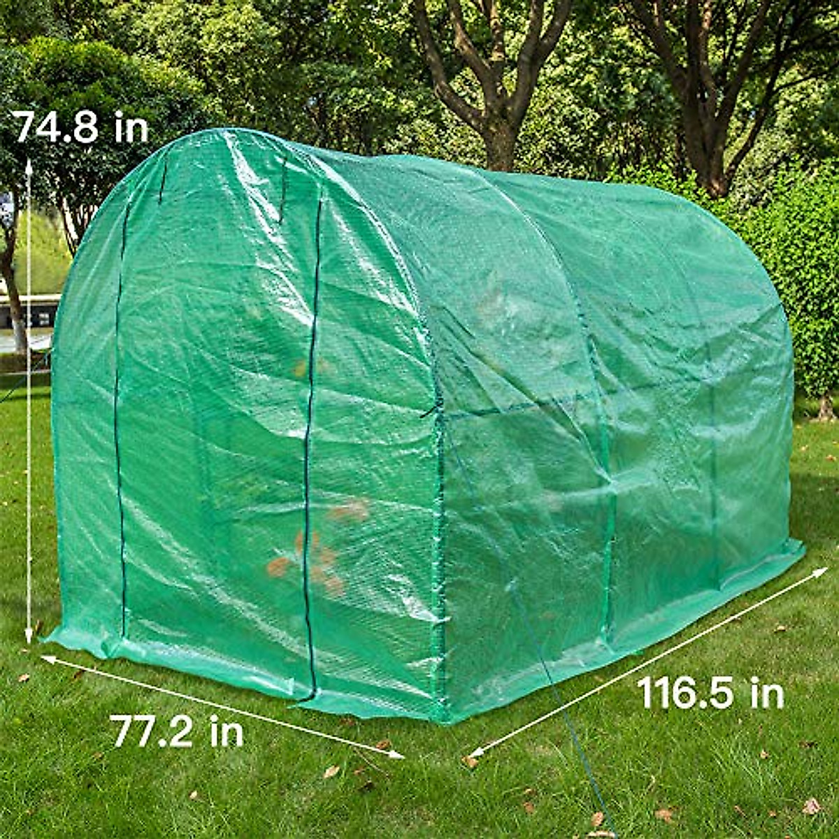 Sundale Outdoor Greenhouse Large Gardening Walk in Green House, with Waterproof PE Cover and Zipper Door, Plant Green House, 116.5" x 77.2" x 74.8"