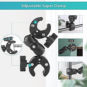 JEBUTU Super Clamp Double Camera Clamp, Double Mount Clamp Bracket Magic Arm Double Ball Head, Crab Plier Clip Bracket with Ballhead for Light Stand, Photography Reflector, Umbrella, Tripod, Table