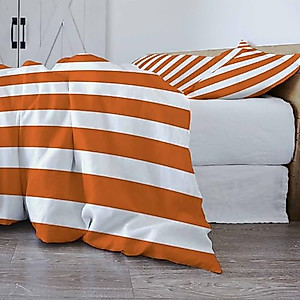 Lsrtoss Burnt Orange Striped Twin Duvet Cover Set for All Season, Thanksgiving Orange White Stripes Microfiber 3 Piece Bedding Set with 2 Pillowcases & 1 Quilt Cover, 68" W x 86" L, Twin Size