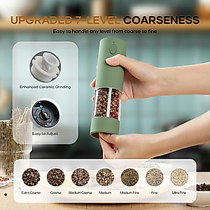 OPIIV 2 Pack Electric Salt and Pepper Grinder Set - USB Rechargeable Automatic Salt Pepper Mill Shaker with LED Light, Adjustable Coarseness, One Hand Operation (Sage/Buttercream)