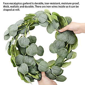 Whonline 8pcs 48ft Artificial Eucalyptus Garland, Silver Dollar Eucalyptus Leaves Vine, Faux Greenery Garland Bulk for Wedding Garland, Centerpieces for Tables, Home Decor, Arch Wall Decoration