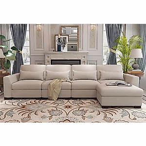 Sunrise Coast Modular Sofa Couch 130" Convertible L Shaped Sofas&Couches with Movable Ottoman Sectional, Beige