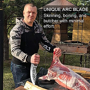 Huusk Hand Forged Butcher Knife High Carbon Steel Boning Knives Kitchen Vegetable Meat Cleaver Outdoor Chef Knife Multipurpose Breaking Skinning Fillet Knife for Barbecue, BBQ, Camping