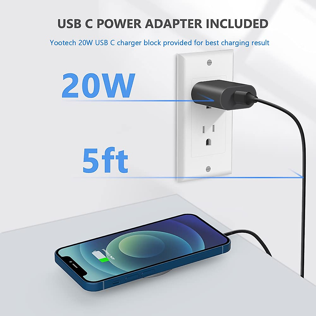 Yootech Magnetic Wireless Charger, Compatible with MagSafe Charger, 5ft Cable Metal Fast Wireless Charging Pad with USB-C 20W PD Adapter Compatible with iPhone 14/13/13 Pro Max/13 Mini/12,AirPods Pro