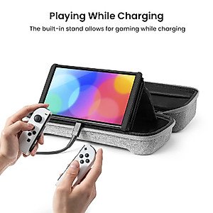 tomtoc Carrying Case for Nintendo Switch/OLED Model, Large Travel Switch Case with Pocket for Pro Controller, Joy con Grip or AC Adapter, Protective Portable Carry Case with 24 Game Cartridges
