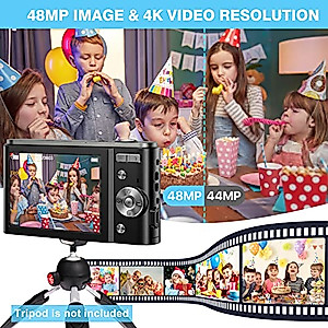 Digital Camera, 4K 48MP Vlogging Camera Compact Pocket Camera with 16X Zoom 32GB SD Card, Point and Shoot Camera for Adult Seniors Students Kids Beginner(Black)