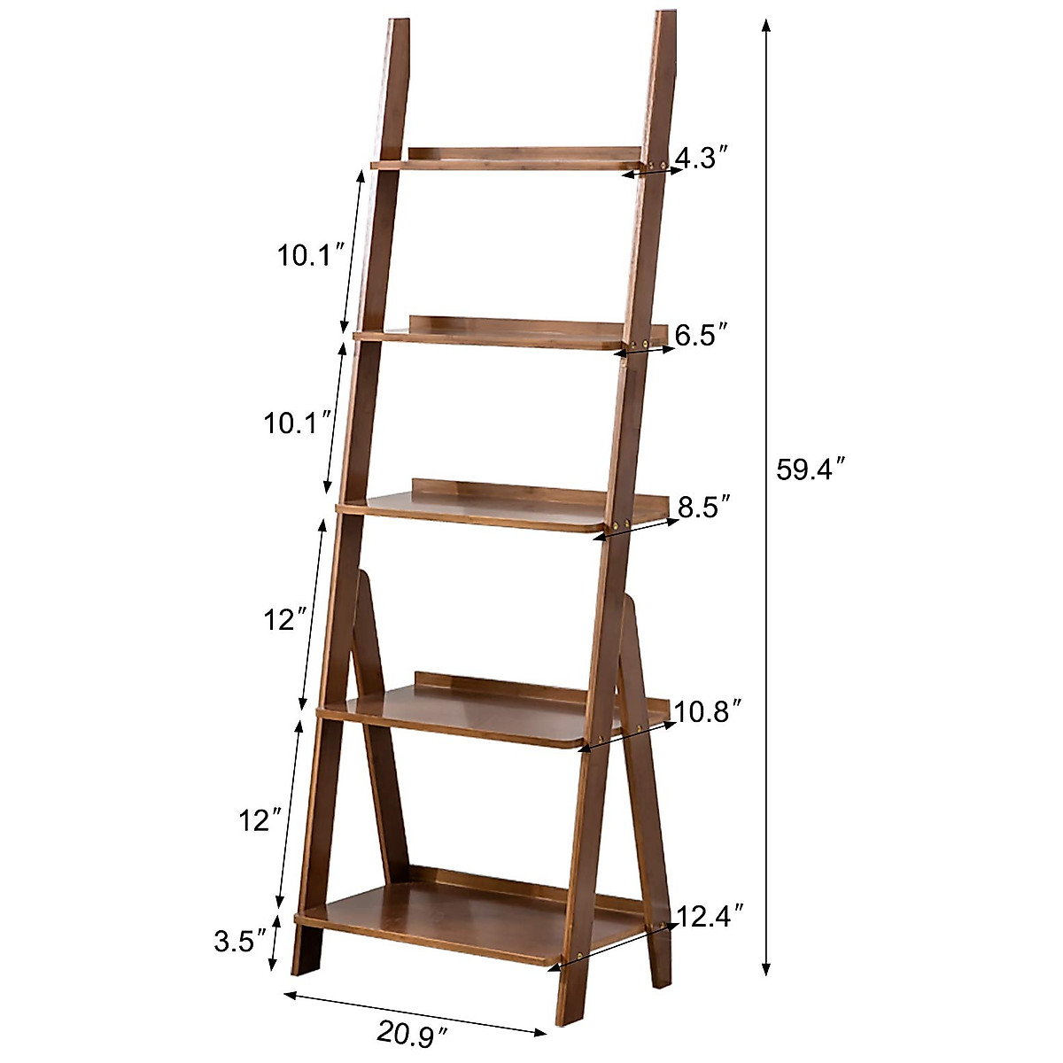 K KELBEL Bookshelf & Ladder Shelf &Storage Rack & Multipurpose Bamboo Organizer Shelves Furniture for Home Office, Living Room, Kitchen, Office 5 Tier （Brown）