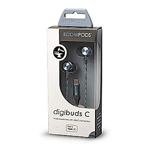 BoomPods Digibuds USB-C Headphones - Best in-Ear Digital Earbuds with USBC Type Connector, Fabric Braided Cable, Sweatproof, Wired Inline Controls for Seamless Entertainment (Ice Blue)