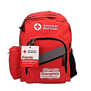 American Red Cross Officially Licensed Product |3-Day Emergency Preparedness Deluxe Backpack | 72 Hour Survival Supplies for 4 People | Water, Phone Charger, Blanket, Food