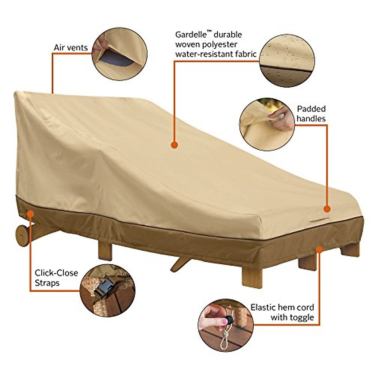 Classic Accessories 55-464-011501-00 Veranda Double Wide Patio Chaise Lounge Cover, Patio Furniture Covers, Pebble/Bark/Earth